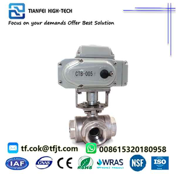 CTB electrically actuated 3 way ball valve with stainless steel valve ...
